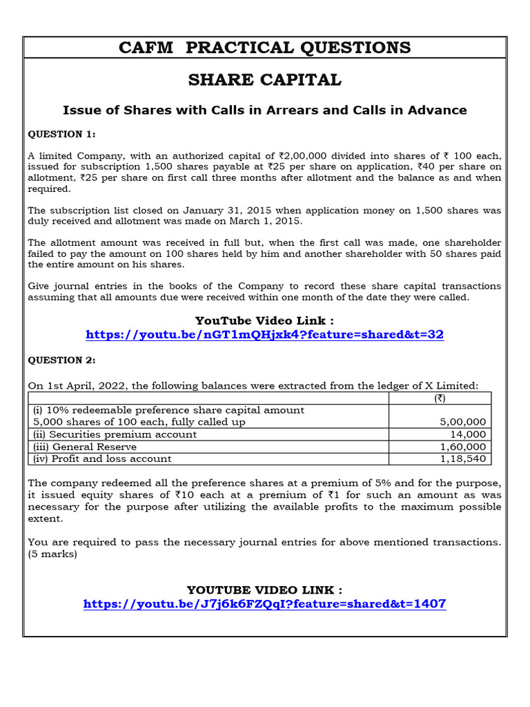 Share Capital Transactions and Journal Entries | PDF | Internal Rate Of ...
