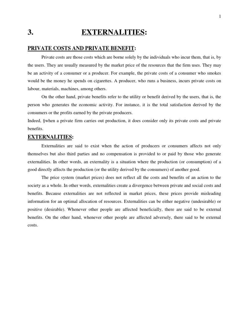 Externalities:: Private Costs and Private Benefit | PDF | Externality ...