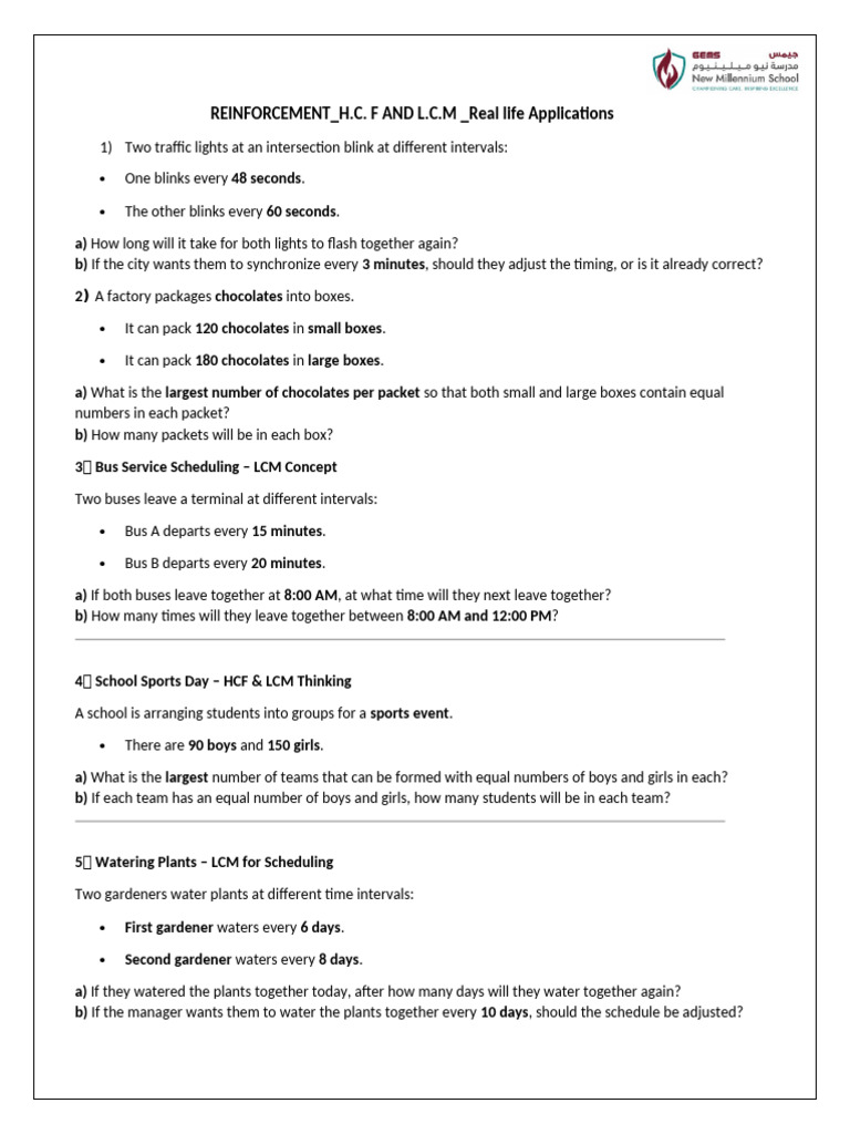 H.C.F and L.C.M - Real Life Applications | PDF
