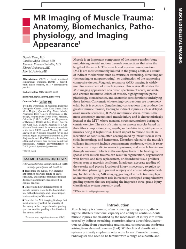 MR Imaging of Muscle Trauma Anatomy, Biomechanics, Pathophysiology, and ...