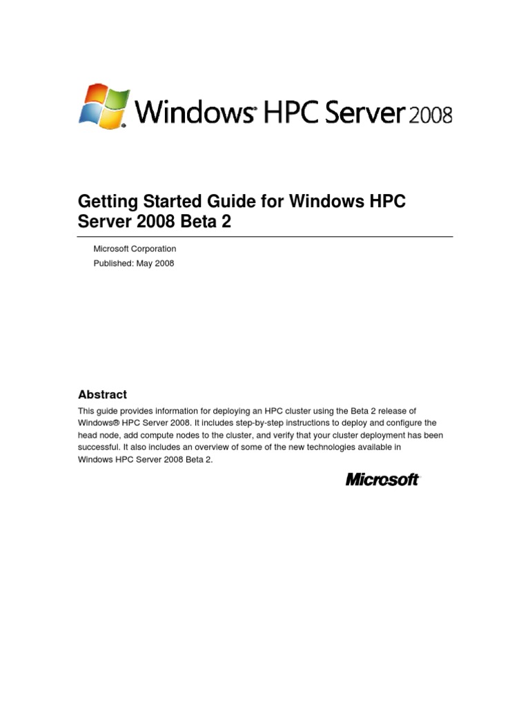 Getting Started Guide For Windows Hpc Server 2008 Beta 2 Pdf Computer Cluster Windows