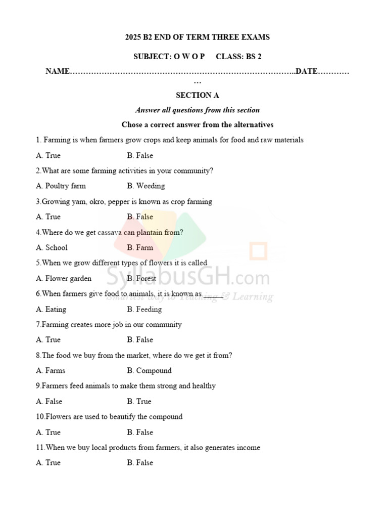 2025 b2 End of Term 3 Exams - Owop | PDF