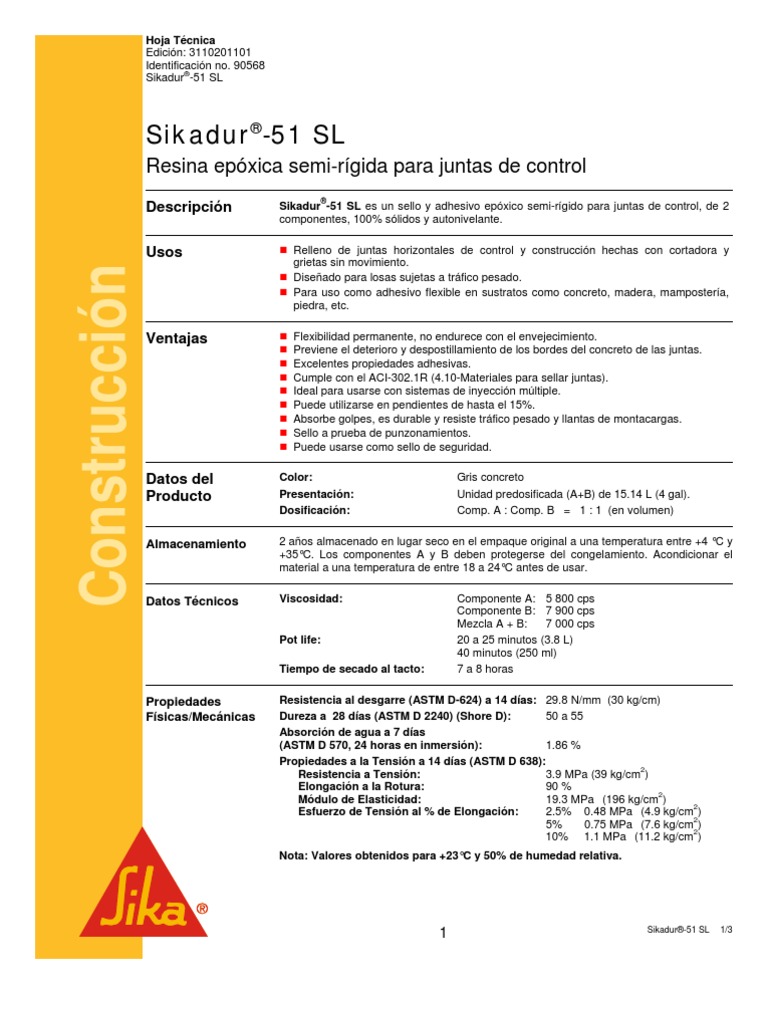 Sikadur -51 SL: Resina epóxica semi-rígida para juntas de control