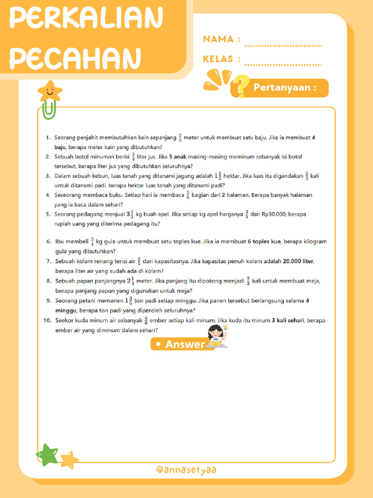 LKM Perkalian Pecahan (Soal Cerita) | PDF