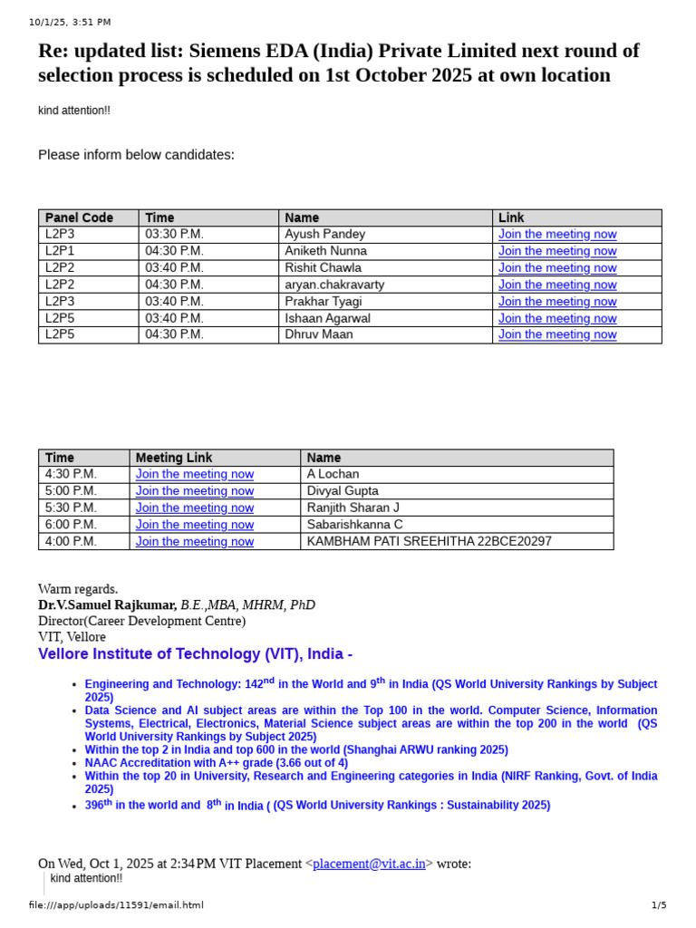 Re - Updated List - Siemens EDA (India) Private Limited Next Round of ...
