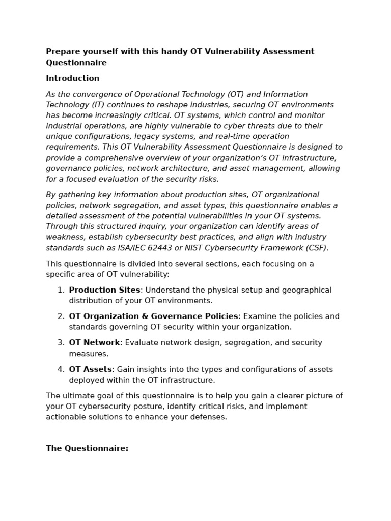Prepare Yourself With This Handy OT Vulnerability Assessment ...