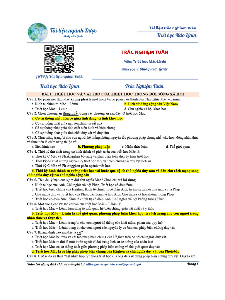 Tai Lieu On Tap Hoc Phan Mon Hoc Triet Hoc Mac Lenin Dai Hoc Hoa Sen 129607 | PDF