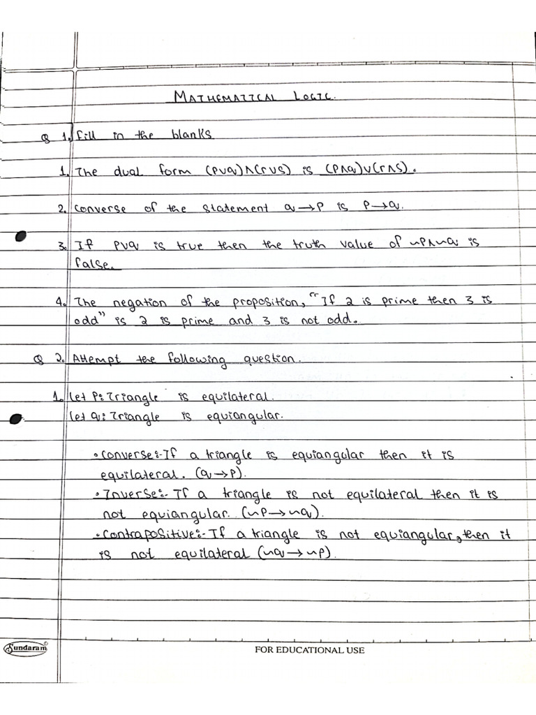 Chapter 1 Mathematical Logic Assingement-1 | PDF