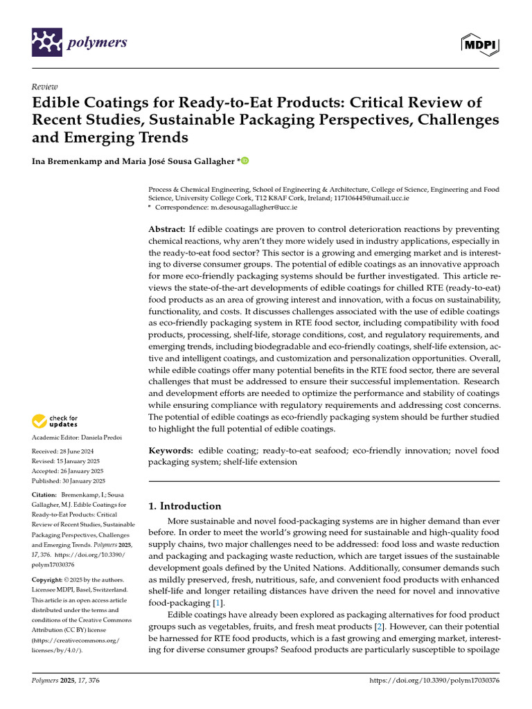 Edible Coatings For Ready-To-Eat Products Critical | PDF | Shelf Life ...