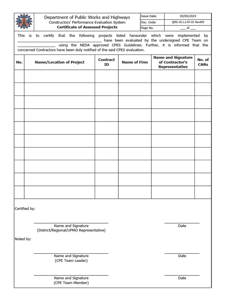 CPES F01 Rev003 | PDF
