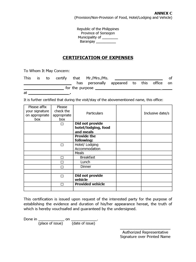 Certification of Expenses for Services | PDF