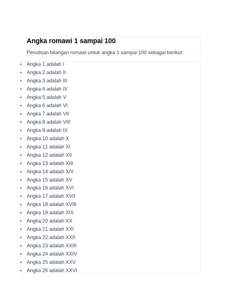 Angka Romawi 1 Sampai 100 | PDF