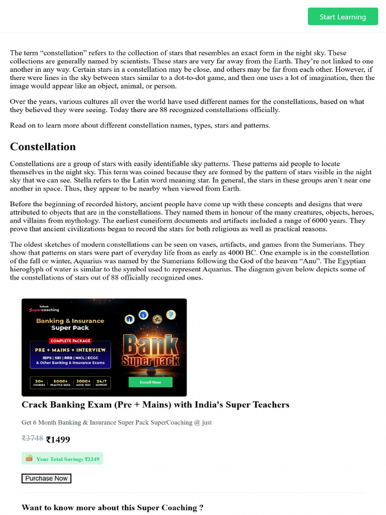 Constellation - Definition, Names, Types, Star Constellation Here | PDF