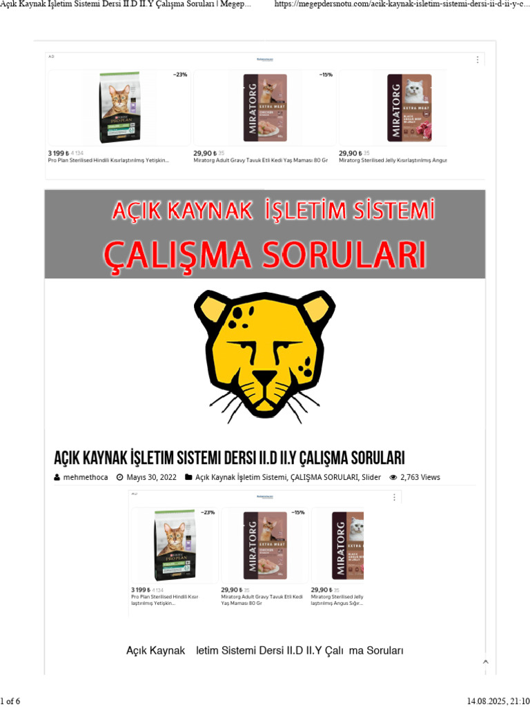 Açık Kaynak İşletim Sistemi Dersi II.D II.Y Çalışma Soruları - Megep ...