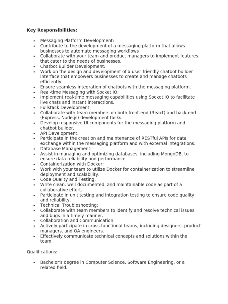 Chatbot Job Descriptiom 1 | PDF | Databases | Computing