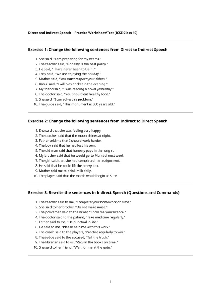 Direct Indirect Speech Icse | PDF