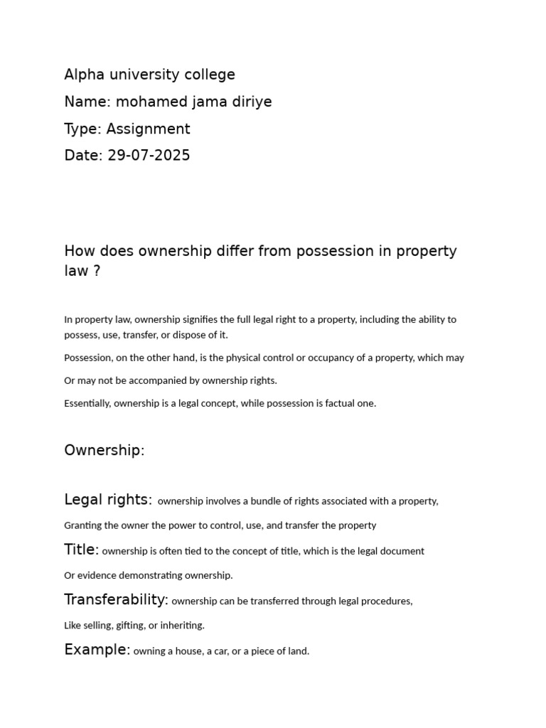 Ownership vs. Possession in Property Law | PDF