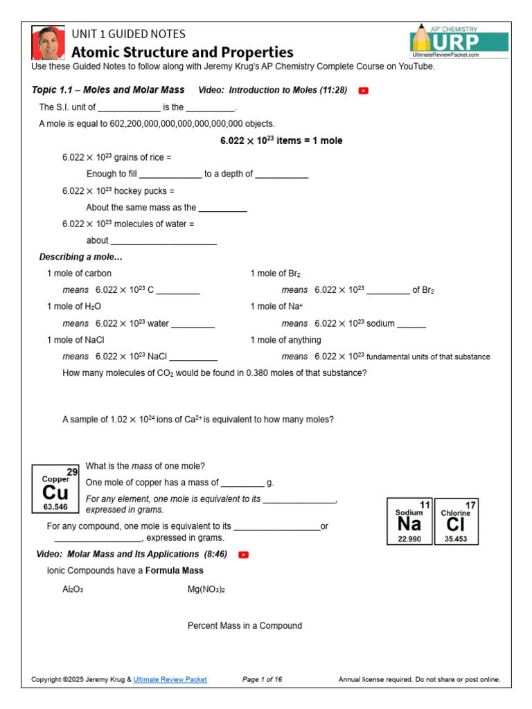 AP Chemistry Unit 1: Atomic Structure | PDF | Atoms | Atomic Orbital