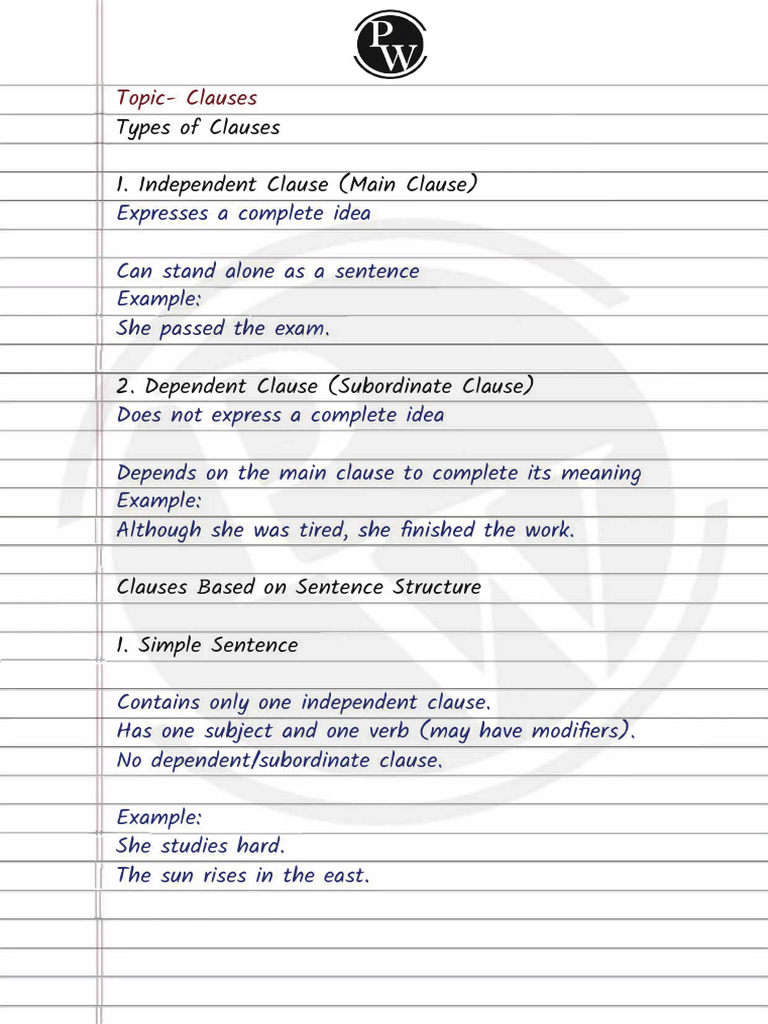 Grammar - Clauses - Handwritten Notes | PDF