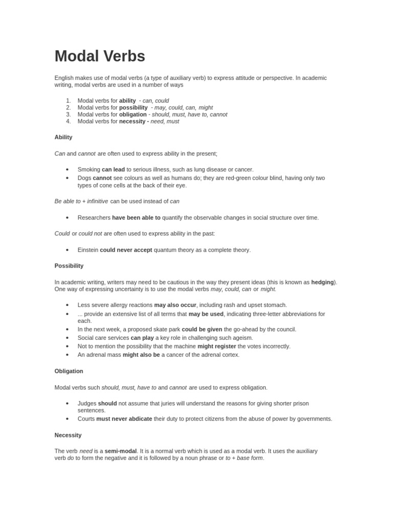 Modal Verbs | PDF | Verb | Linguistic Typology