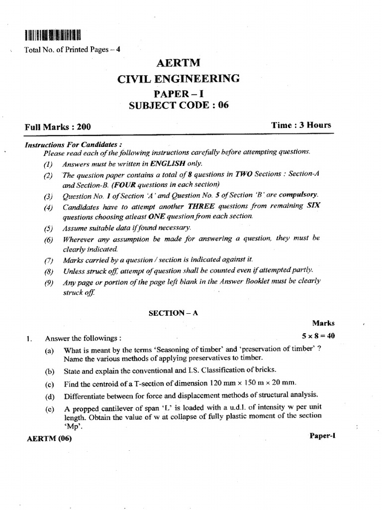 Civil Engineering Paper 1 Subjective | PDF