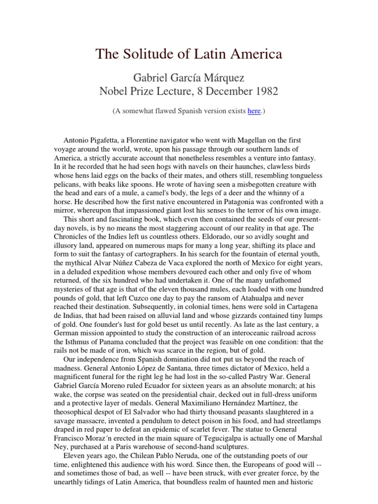 Marquez - The Solitude of Latin America | PDF | Gabriel García Márquez ...