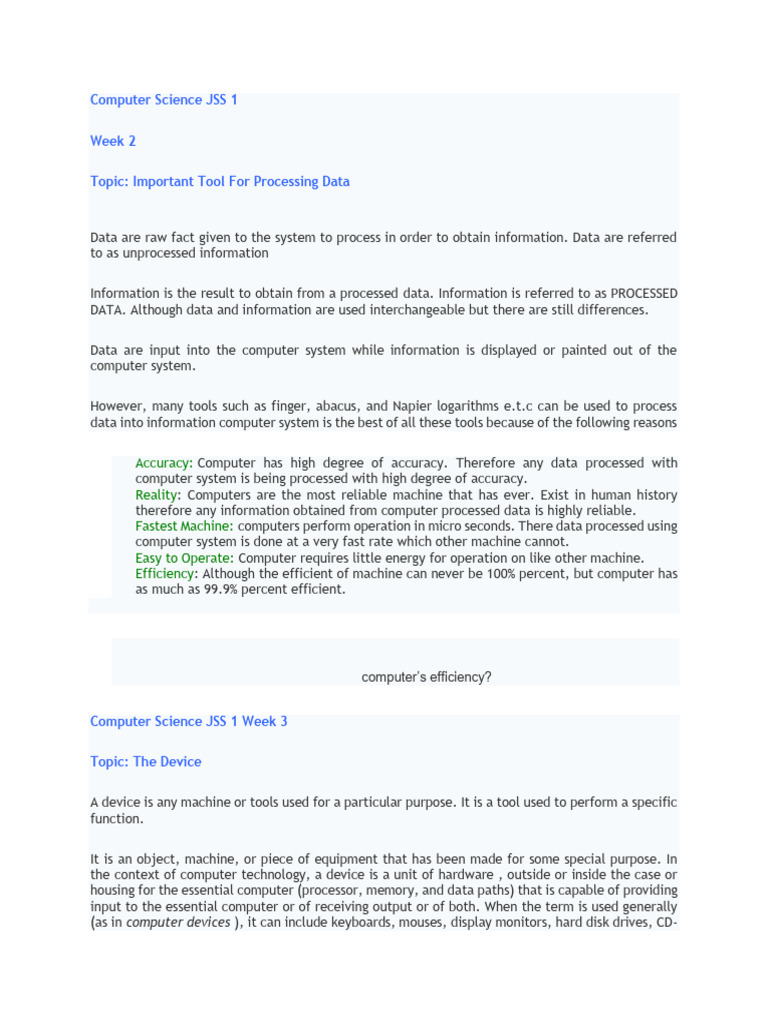 Computer JSS1 Third Term Lessons Note | PDF | Computer Hardware | Computer Keyboard