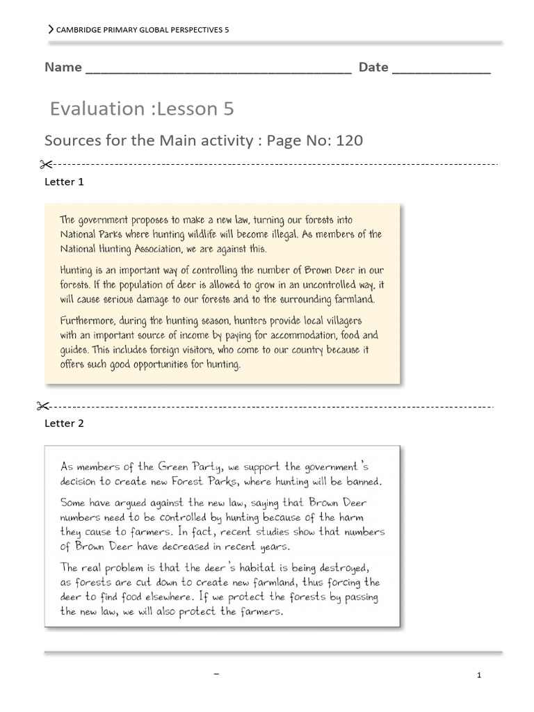 Evaluation - Lesson - 5 - Sources For Main Activity | PDF