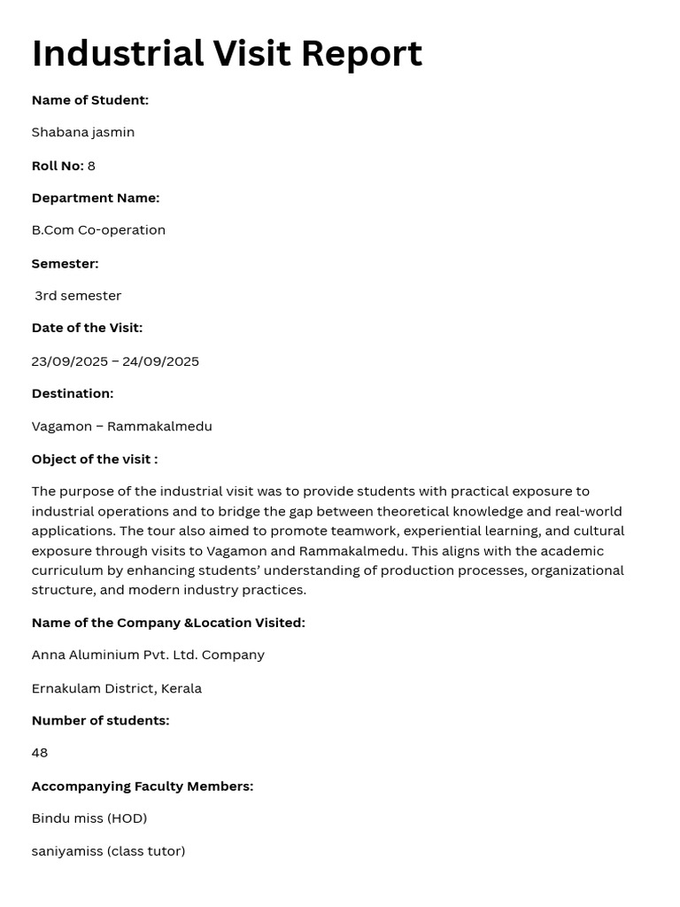 Industrial Visit Report - 20250929 - 103945 - 0000 | PDF | Learning ...