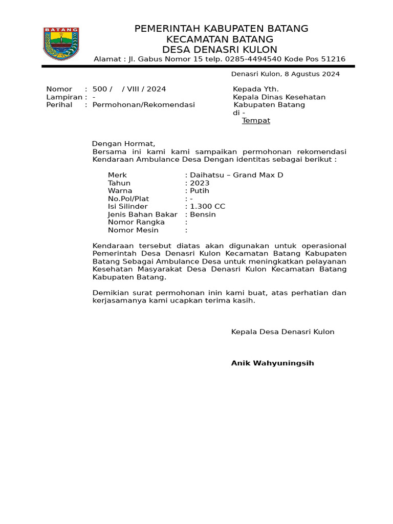 Surat Permohonan Rekom Dinkes | PDF