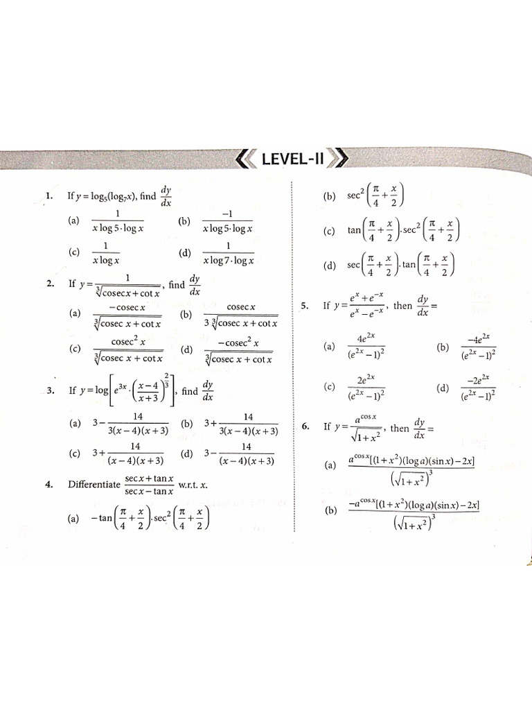Differentiation Level 2 Questions | PDF