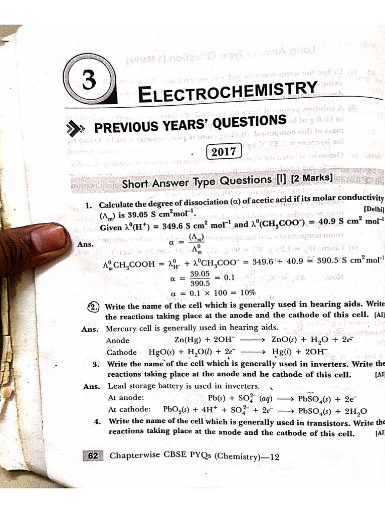 Electrochemistry Class12 PYQ | PDF