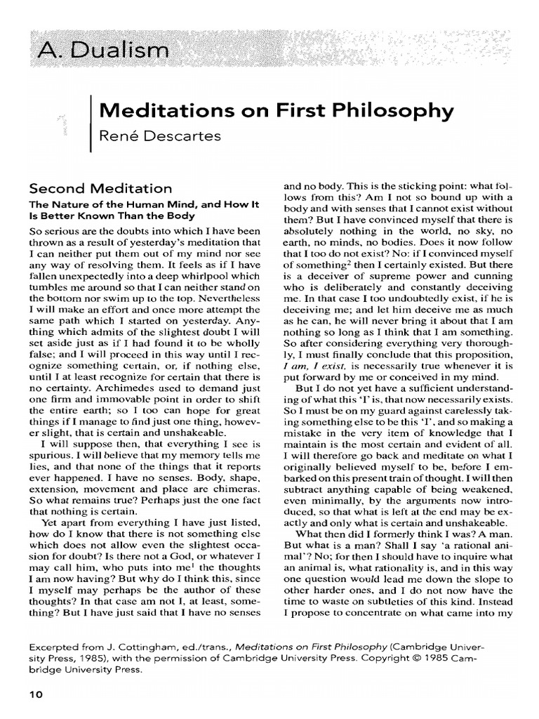Descartes' Dualism: Mind vs. Body | PDF | Idea | Senses