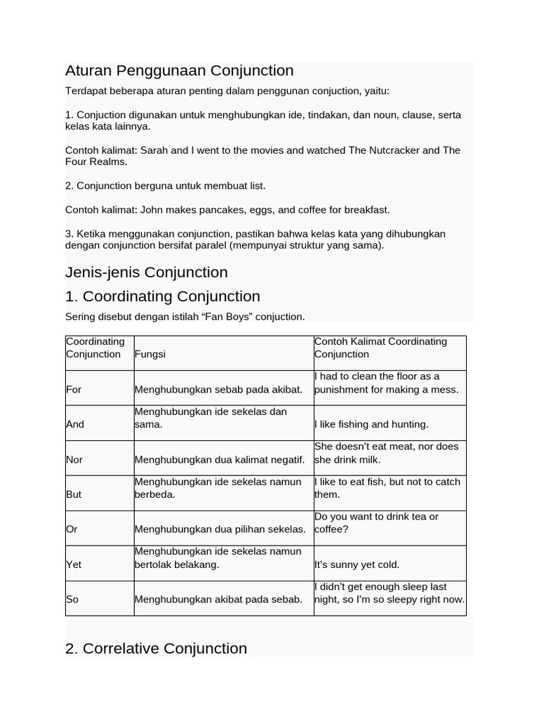 Aturan dan Jenis Conjunction dalam Bahasa Inggris | PDF | Adverb ...