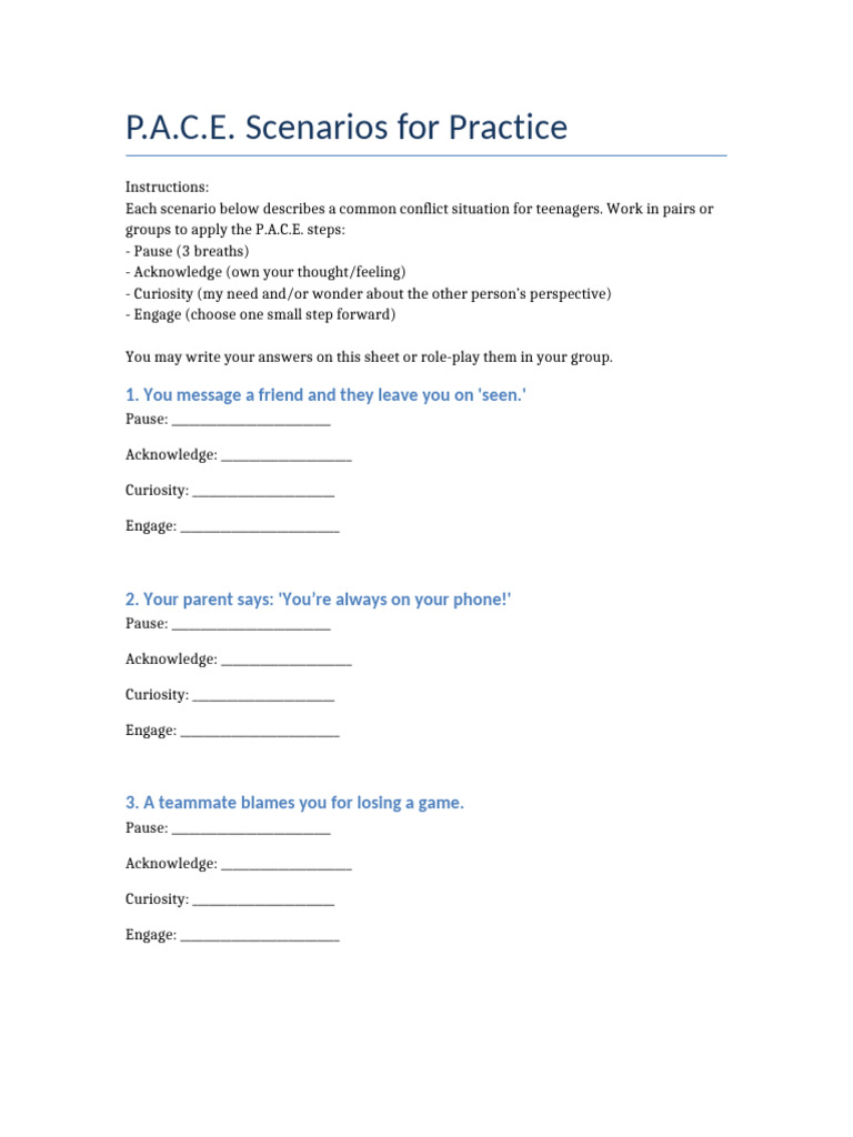 CR S1-PACE Scenarios Practice | PDF