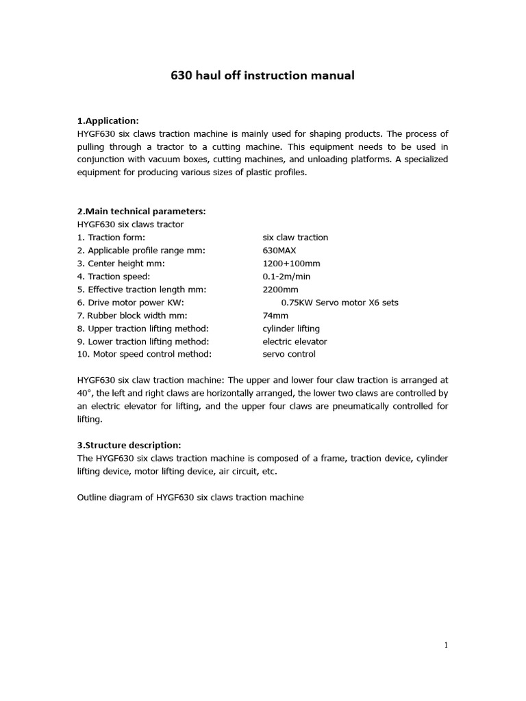 HYGF630 Haul Off Machine Manual | PDF | Valve | Elevator