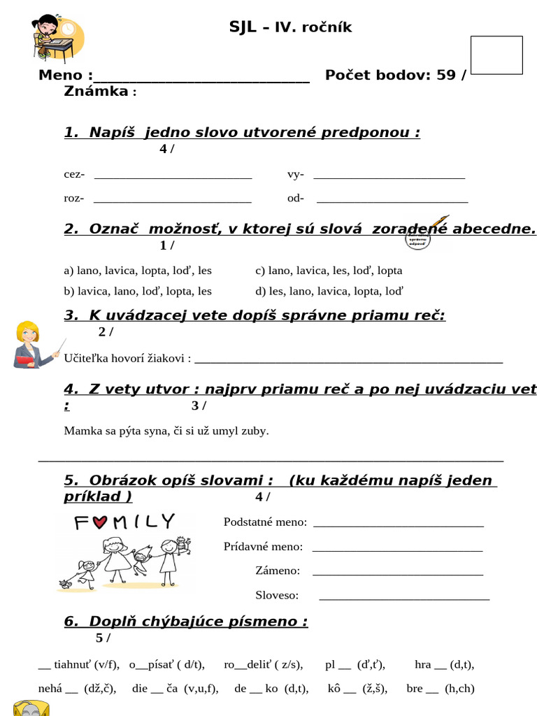 Výstupný Test SJL 4.ročník | PDF