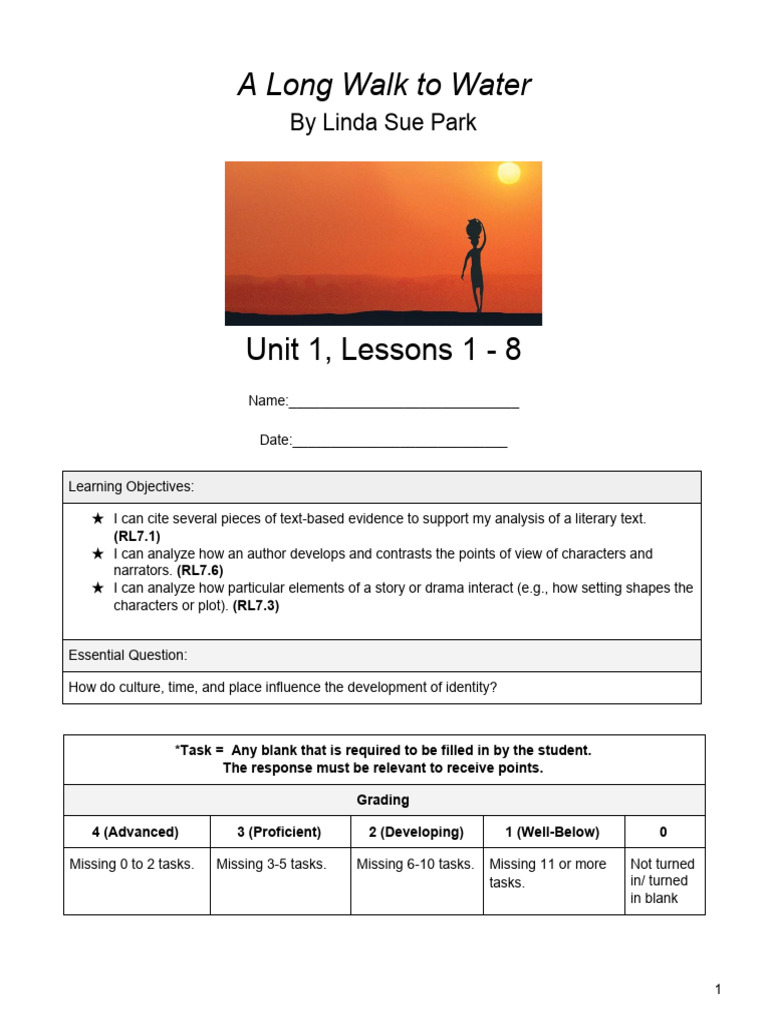 A Long Walk to Water: Unit 1 Overview | PDF