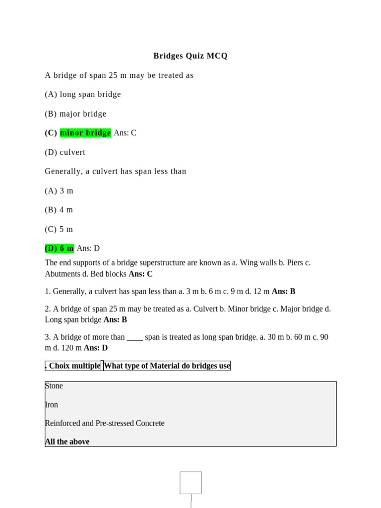 Quiz Bridges | PDF | Bridge | Beam (Structure)