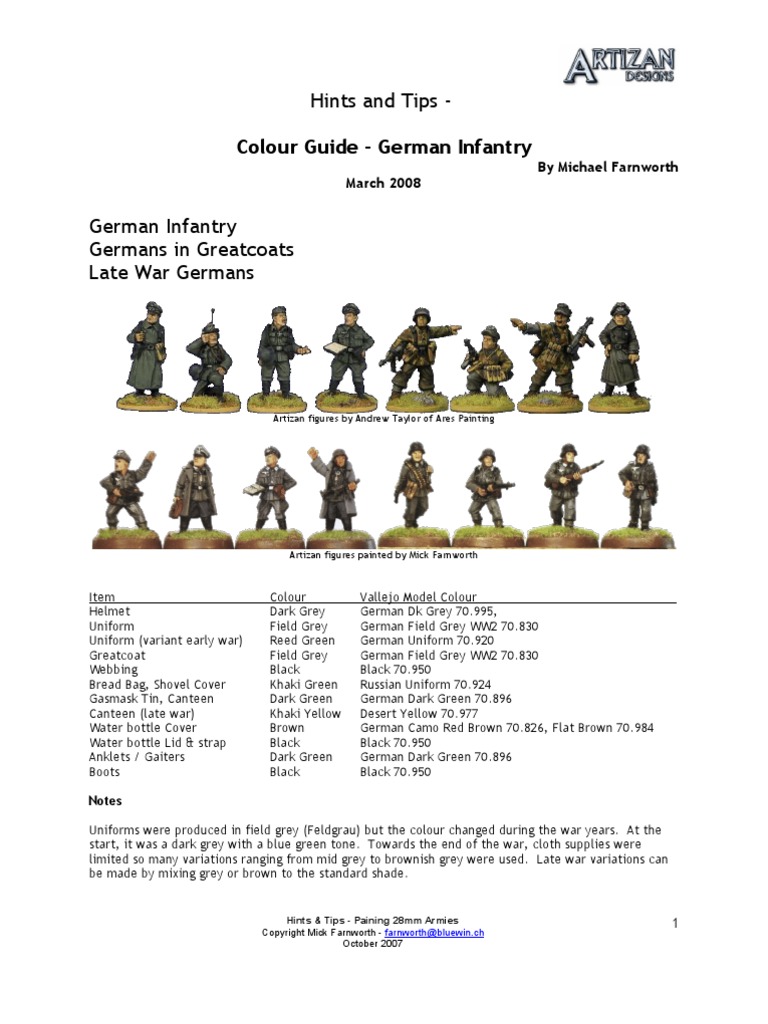 Hints and Tips - : Colour Guide - German Infantry | PDF | Camouflage | Grey