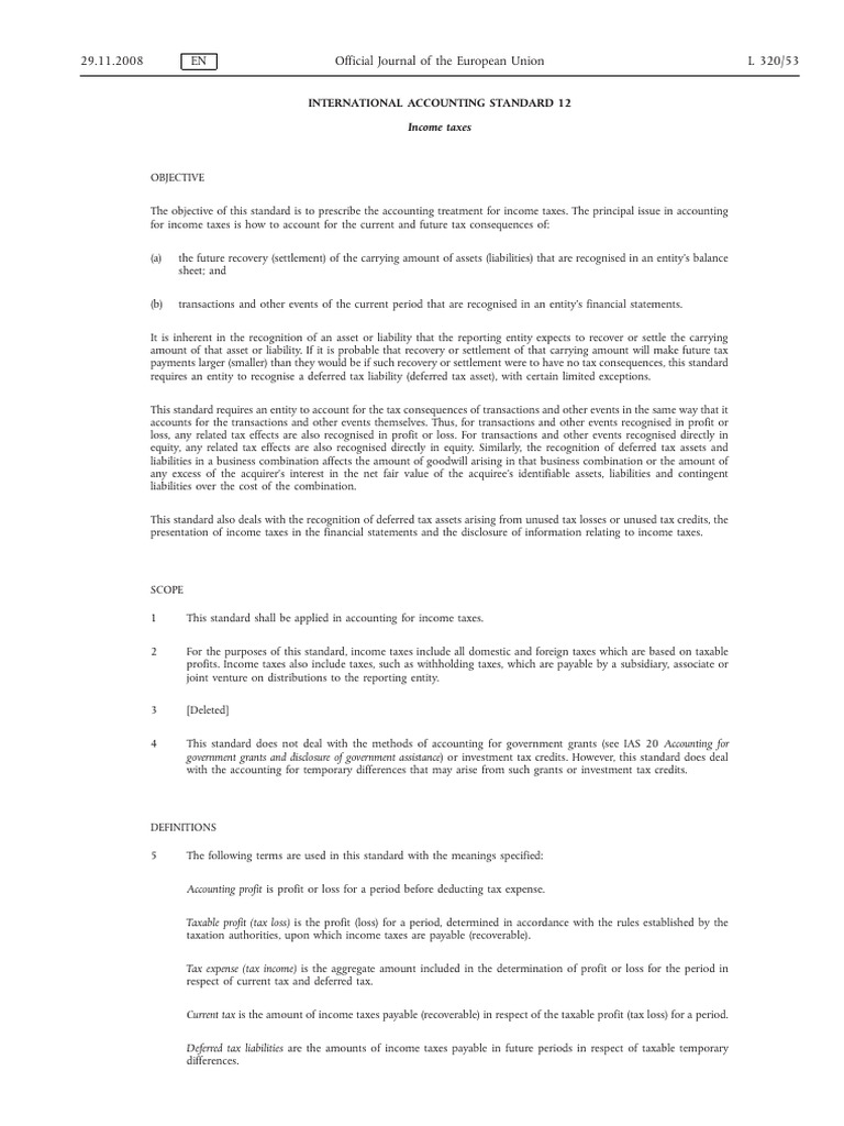 IAS 12: Income Taxes Accounting Standards | PDF | Deferred Tax | Tax ...