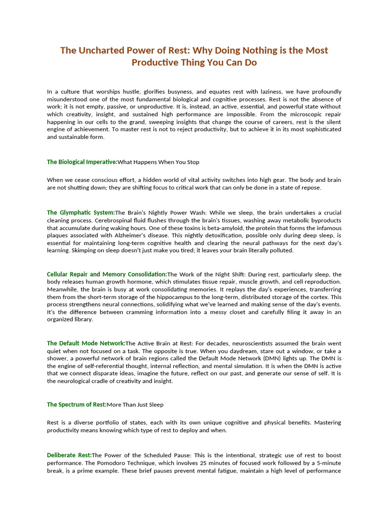 The Power of Rest for Productivity | PDF | Brain | Sleep