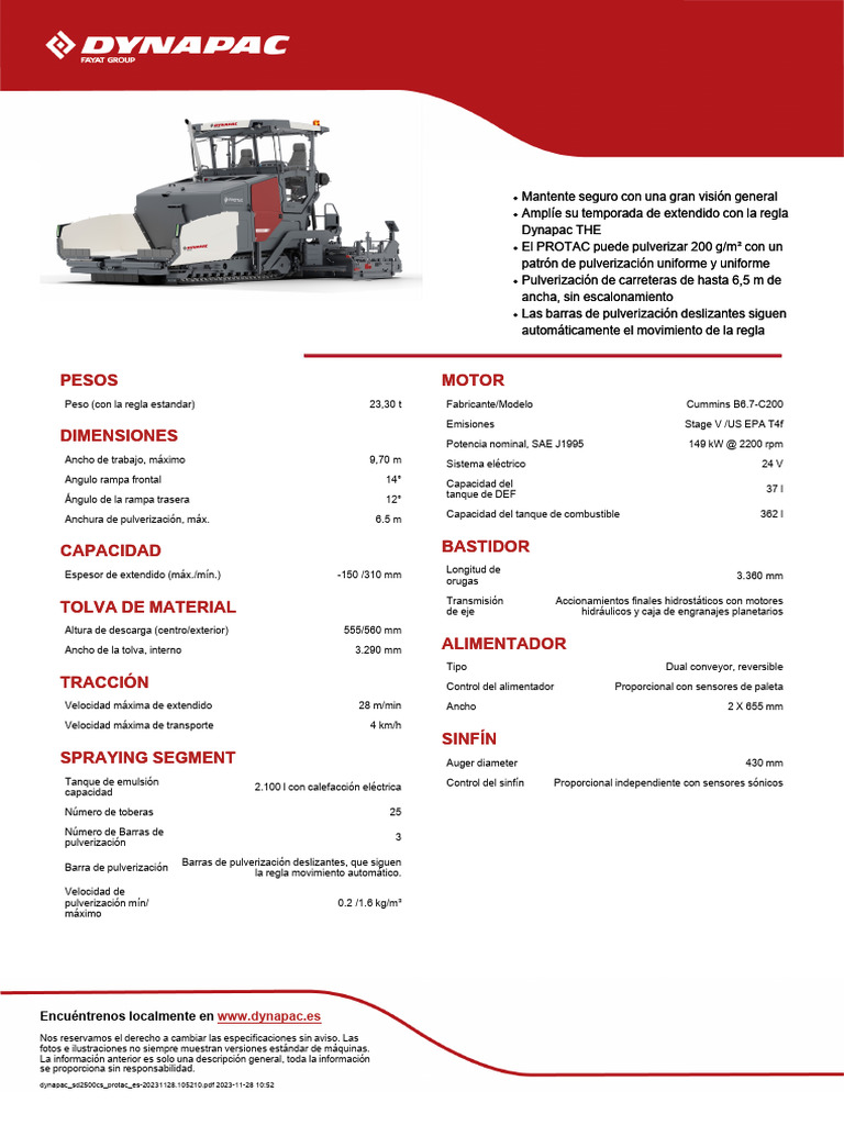 Dynapac - SD2500CS - Protac Pavimentadora Con Oruga y Traccion | PDF ...