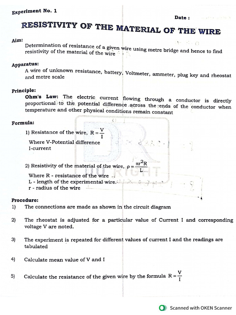 II PUC PHYSICS Lab Experiment Writeup Part With Readings | PDF