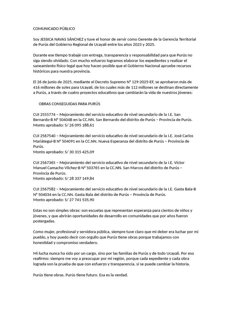 Comunicado Público - Purus | PDF