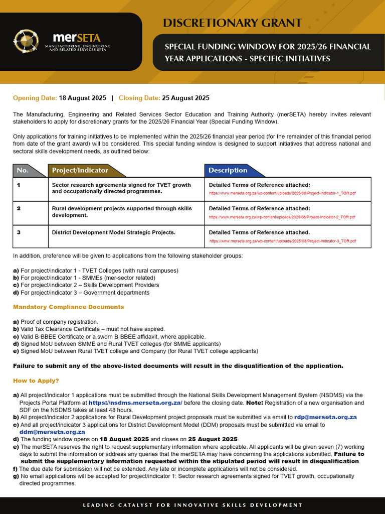 2025/26 merSETA Grant Application Guide | PDF | Vocational Education