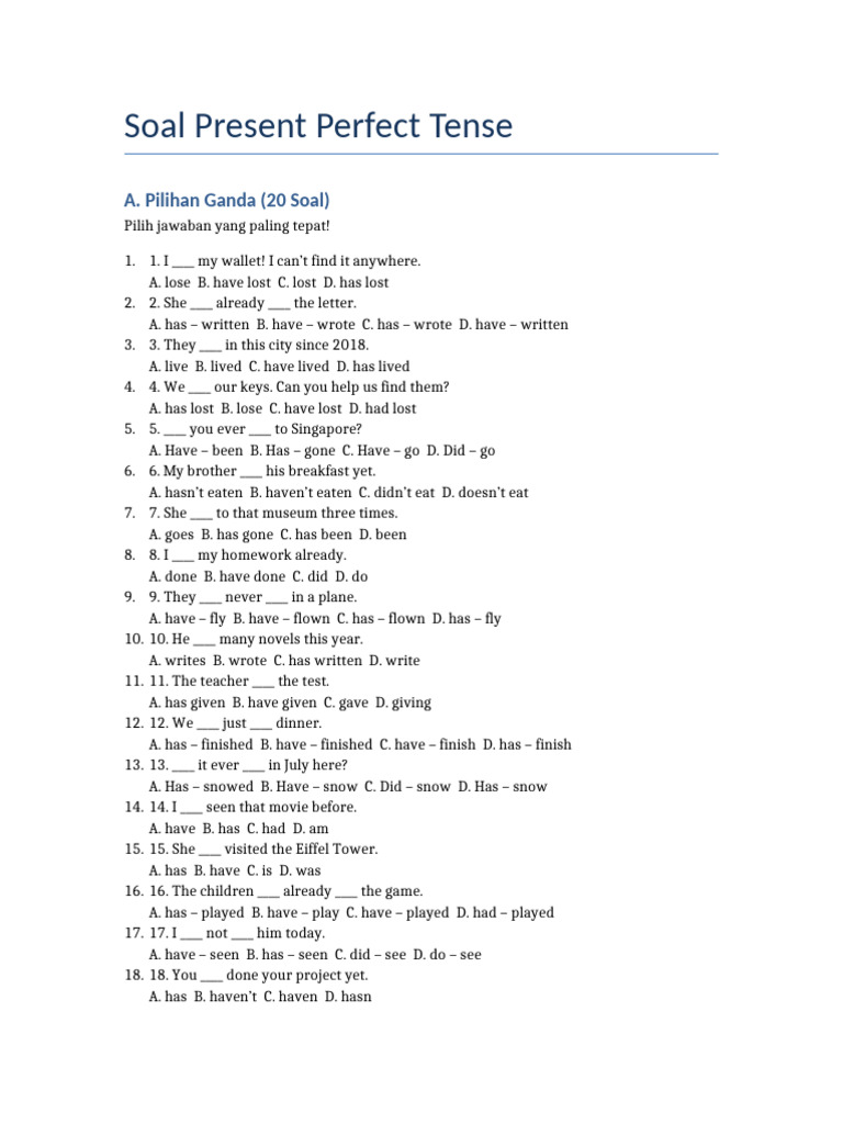 Present Perfect Tense Quiz and Exercises | PDF | Chess Openings | Chess ...