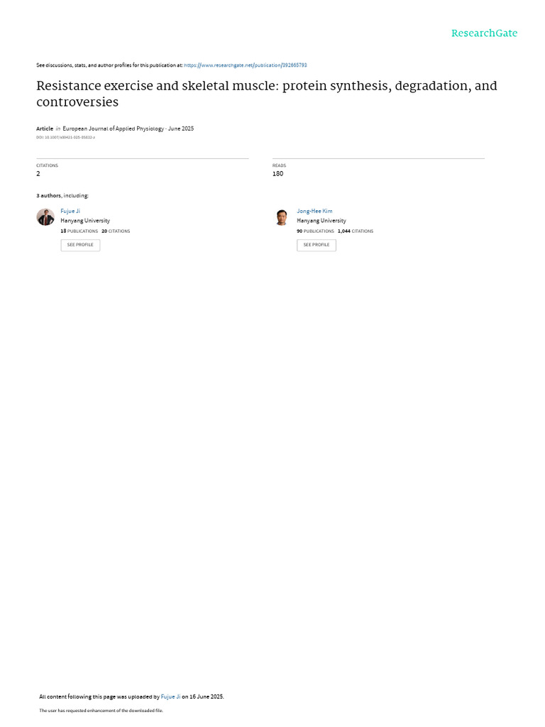 Resistance Exercise and Skeletal Muscle: Protein Synthesis, Degradation, and Controversies | PDF ...