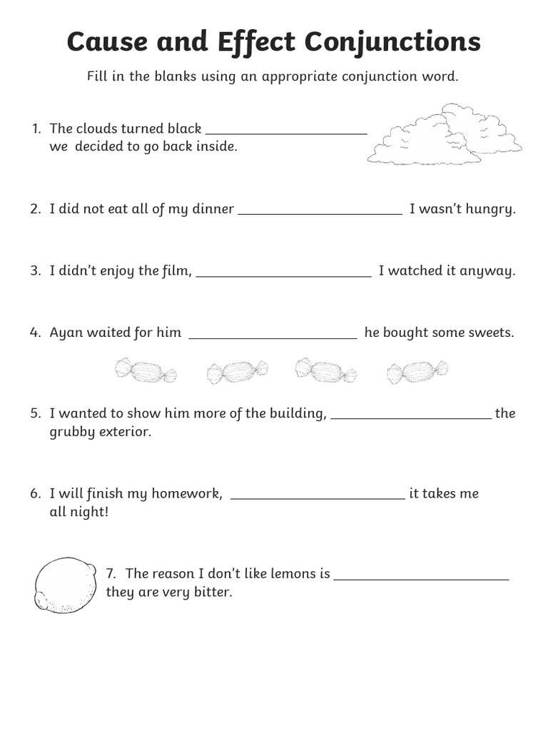 Au t2 e 098 Cause and Effect Conjunctions Worksheet Ver 1 | PDF