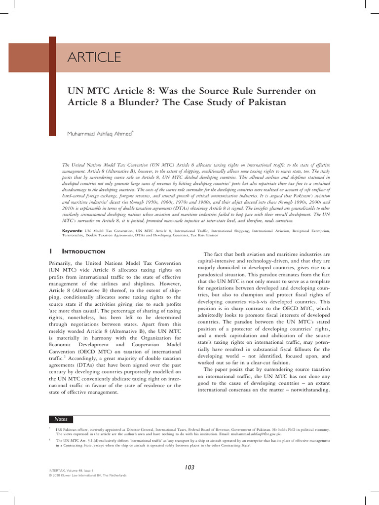 UN MTC Article 8 - Was The Source Rule Surrender A Blunder - The Case ...